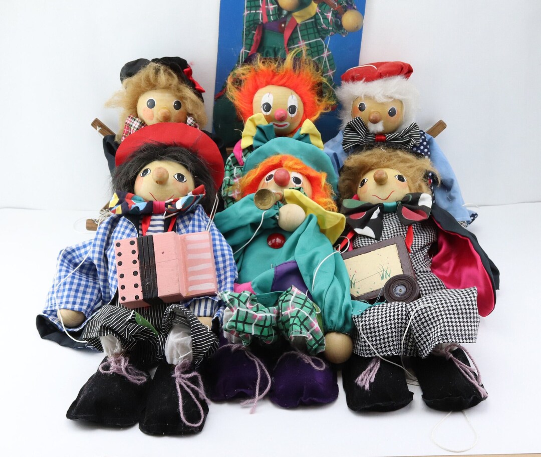 Large, Extremely Rare Vintage Clown Puppets, Old French Clown Puppets ...