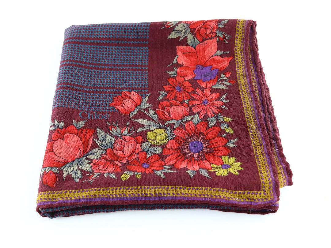 Vintage CHLOE Scarf, Square Scarf With Flower Pattern in Cashmere and ...