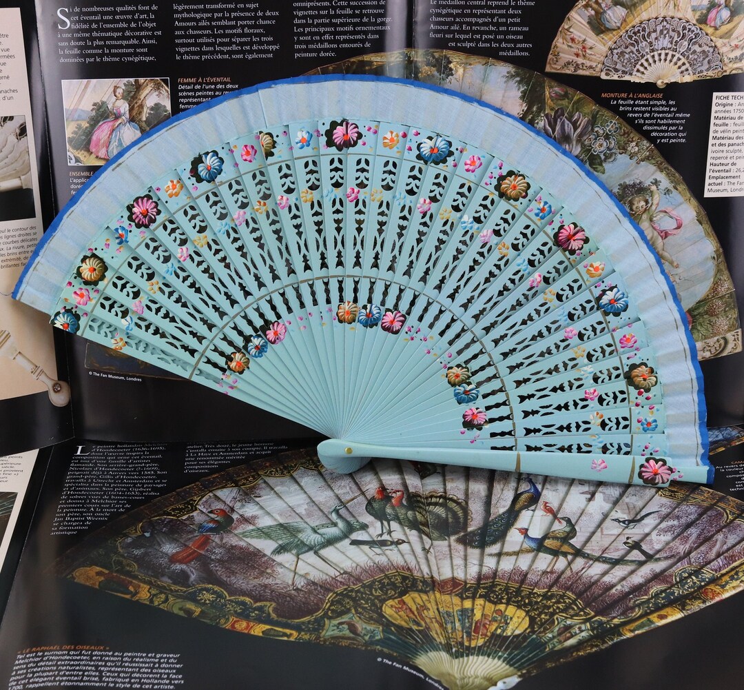 Vintage Wooden Fan, Hand-painted Fabric Fan, Antique Collectible Fan ...