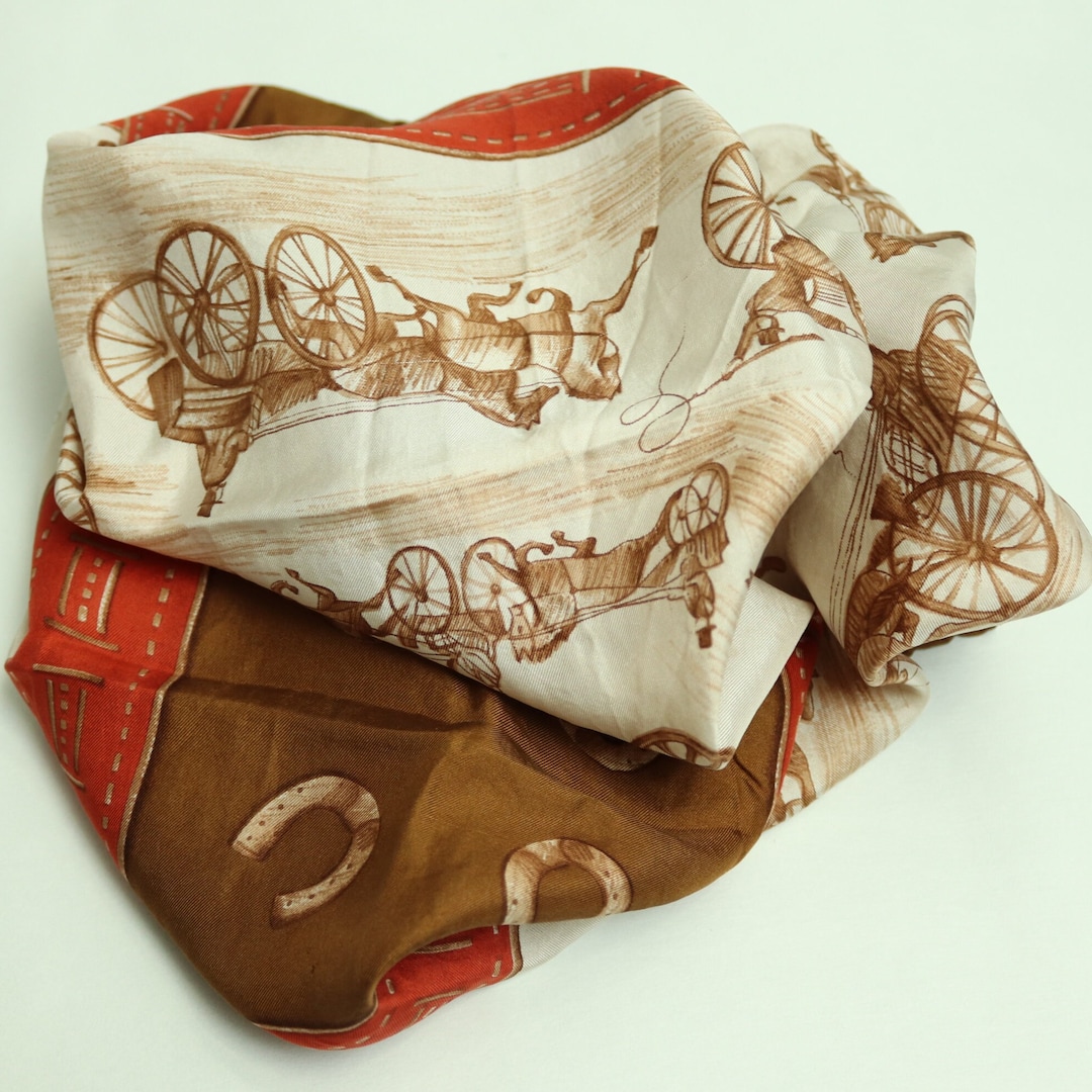 Vintage Silk Scarf, Old Equestrian and Horseshoe Pattern Scarf, Women's ...