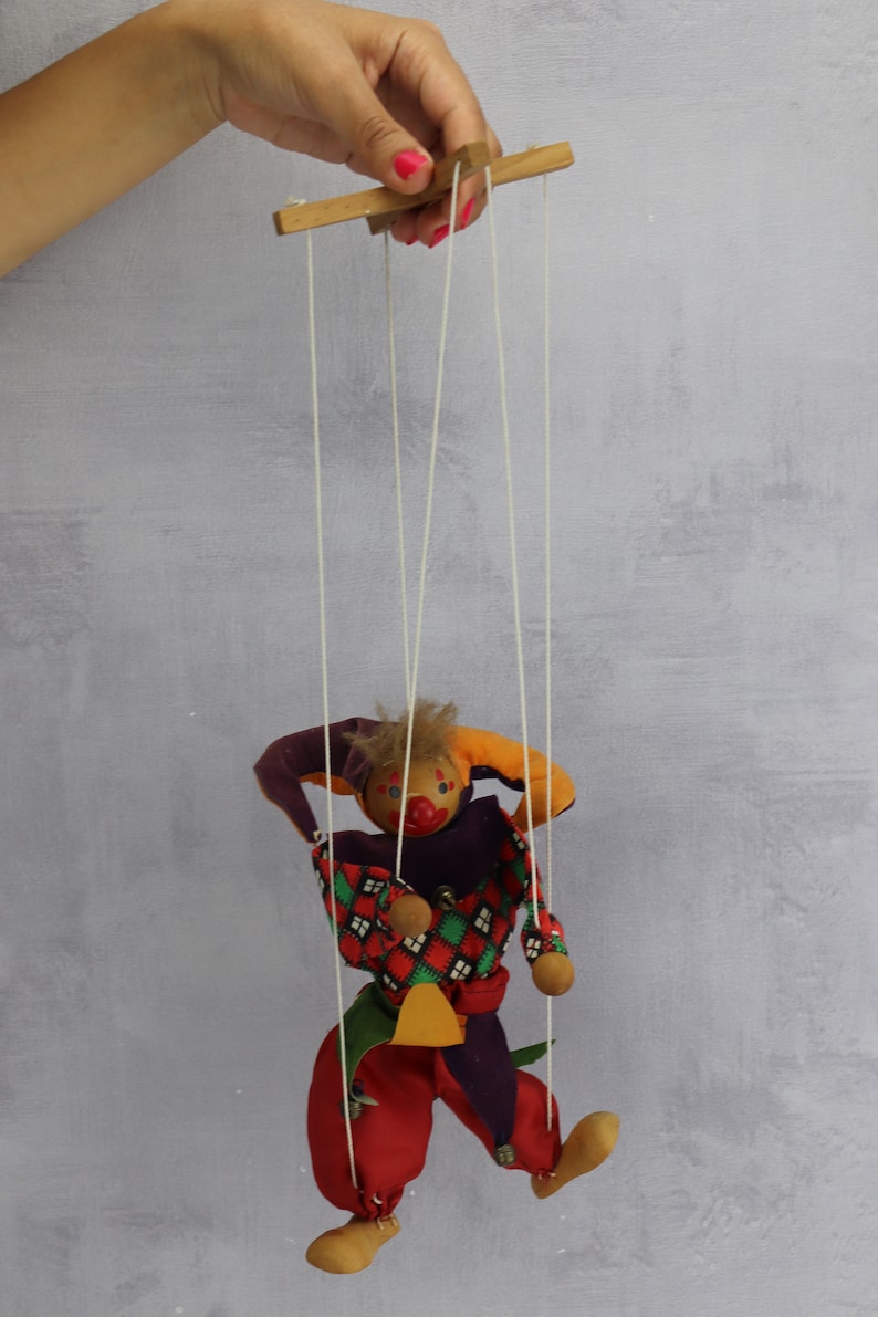 Vintage Wooden and Fabric String Puppet, Vintage King's Jester Puppet, Old Puppet, String Puppet ...