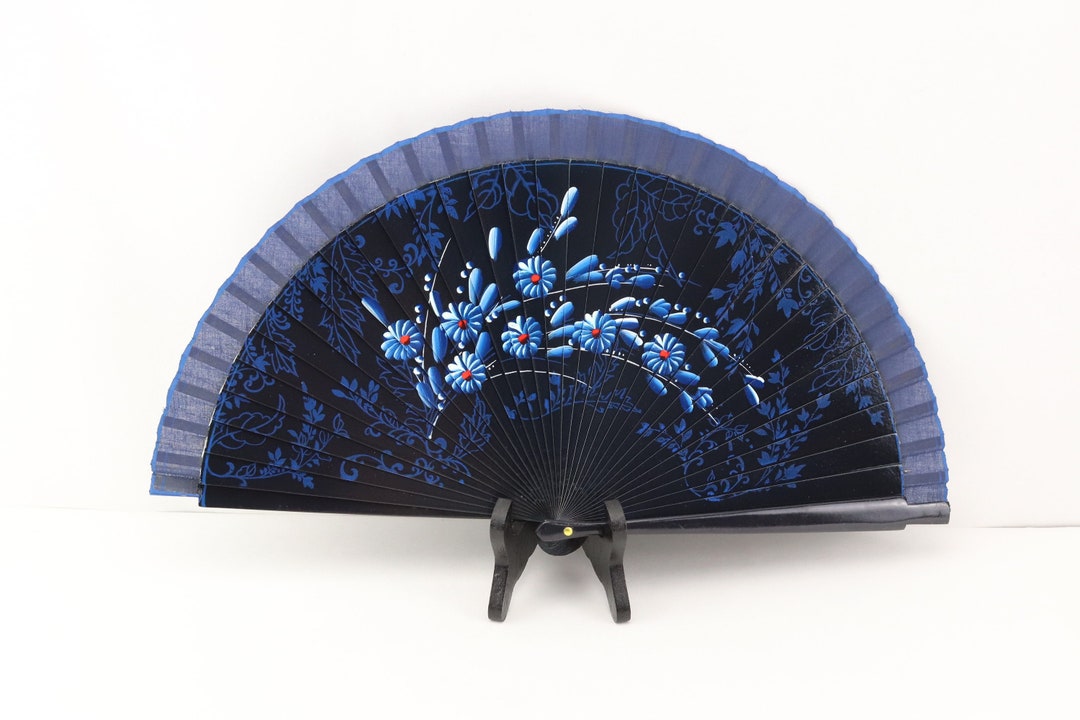 Vintage Wooden and Fabric Fan, Hand-painted Fan, Antique Collector's ...