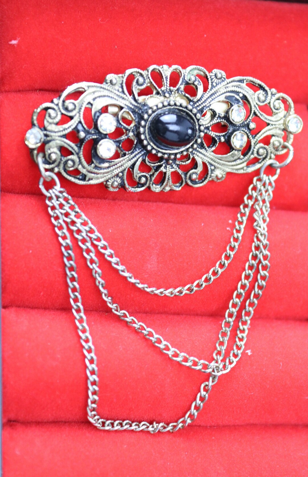 Vintage Metal Brooch With Chains, Old Metal Brooch From the 70s - Etsy