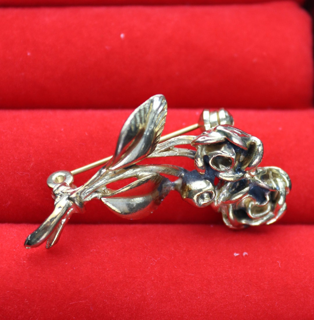 Broche rose vintage en métal doré, ancienne broche en plaqué or en ...