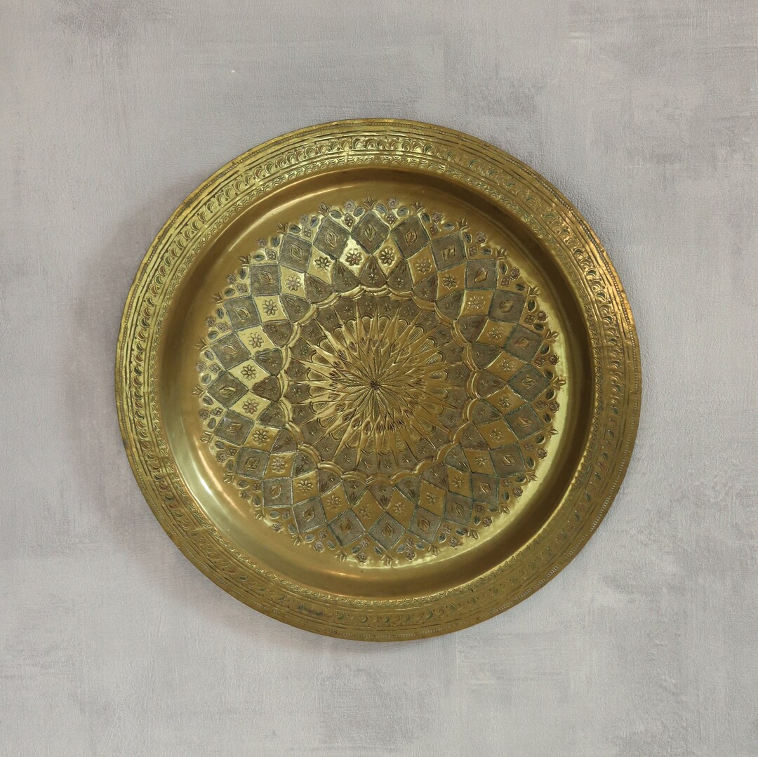 Vintage Oriental Brass Decorative Plate, Antique Arabic Dish Engraved ...