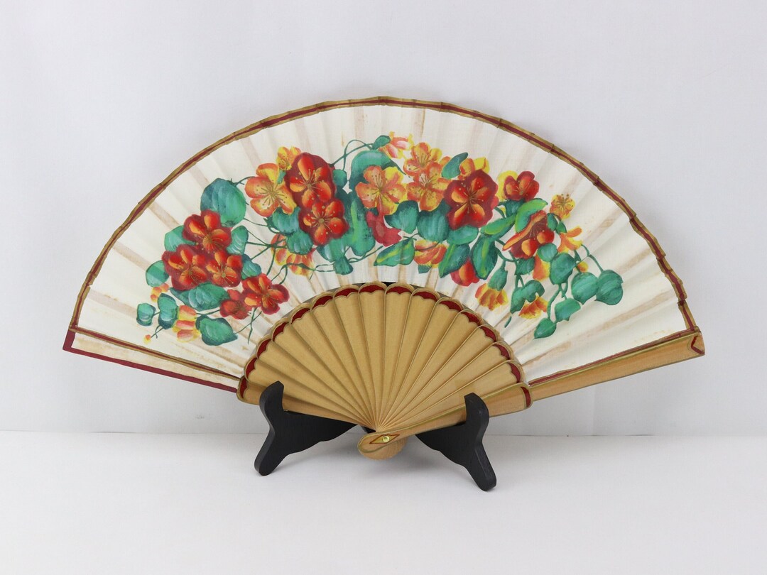 Vintage Wooden and Fabric Fan, Hand-painted Fan, Rare Fan, Collector's ...