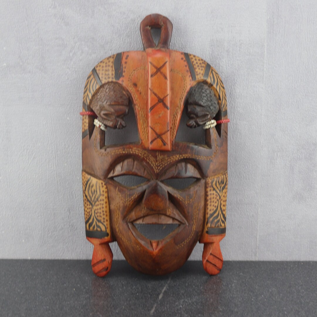 Decorative African Mask, Vintage Wooden Wall Decoration, Old Wooden ...