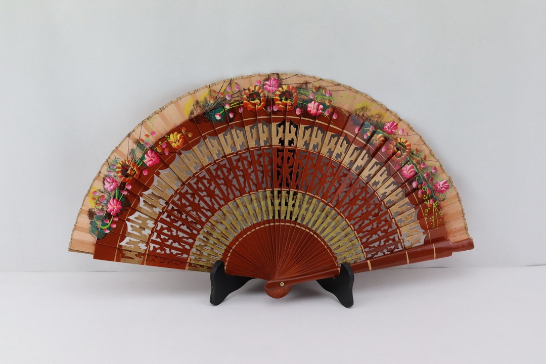 Vintage Fan Made of Wood, Resin and Hand-painted Fabric, a Collector's ...
