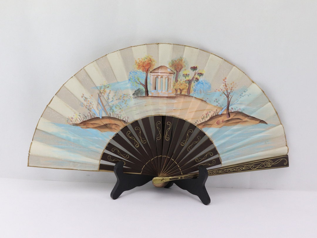 Original Vintage Fan in Wood and Hand-painted Fabric, Old Collector's ...