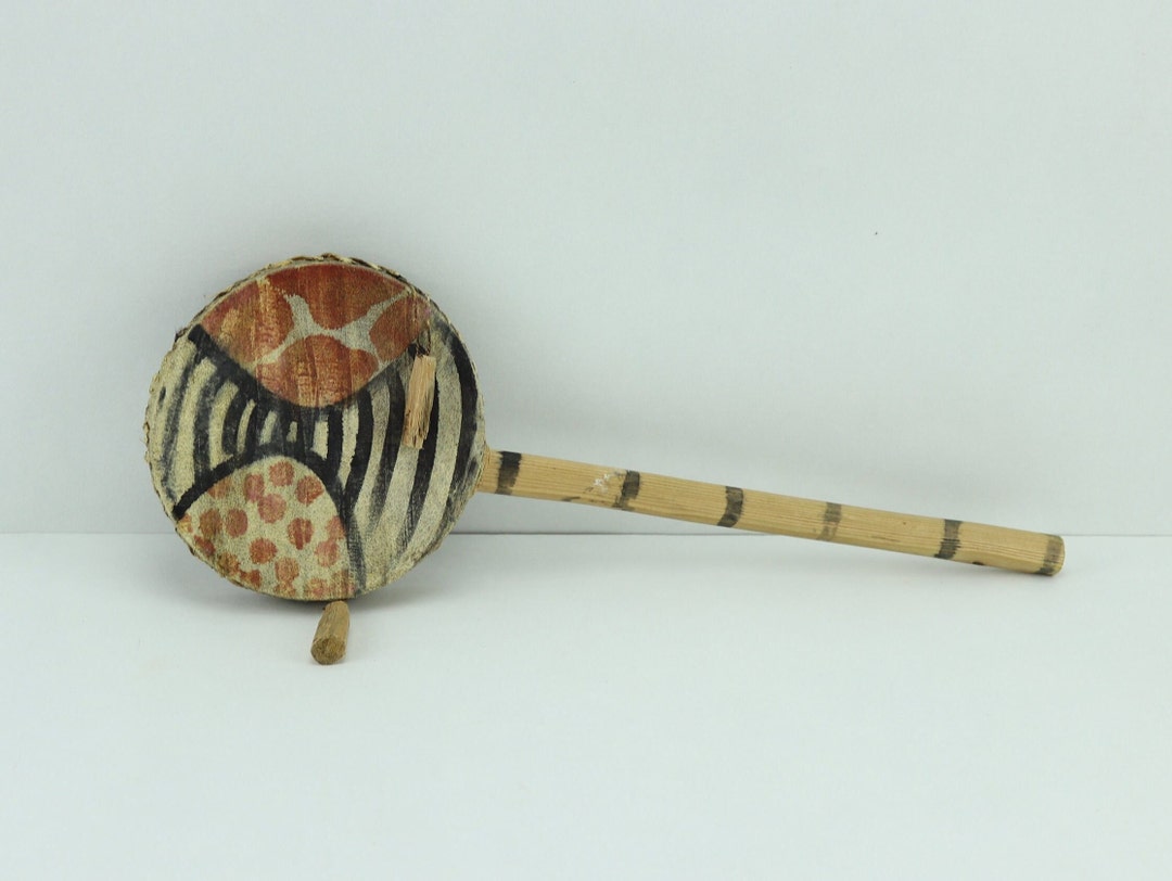 Vintage African Wooden Tambourine Painted and Decorated by Hand ...