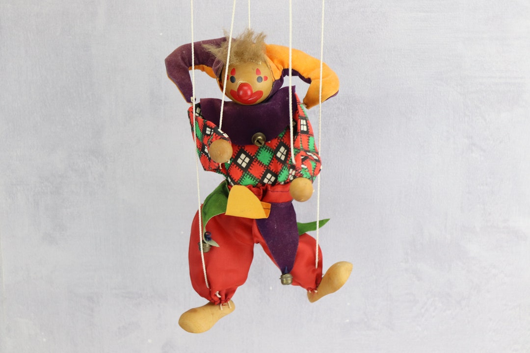 Vintage Wooden and Fabric String Puppet, Vintage King's Jester Puppet ...