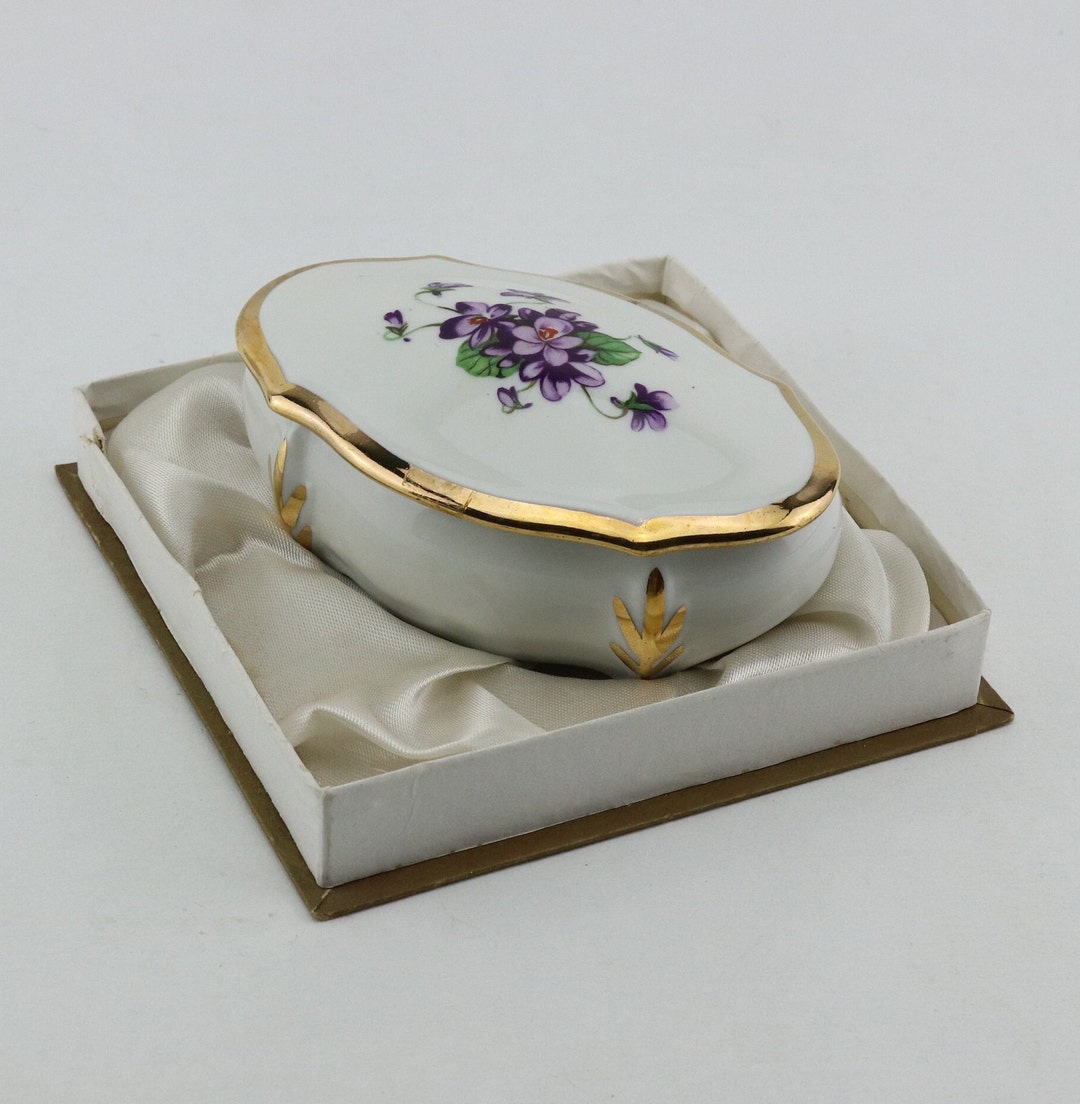 Vintage French Porcelain Box, Flower Box, Antique Trinket Box ...