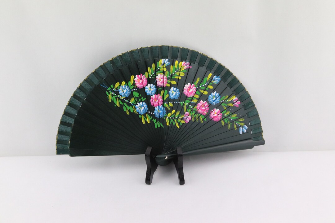 Vintage Hand-painted Wooden Fan, Old Double-sided Fan, Collector's Fan ...