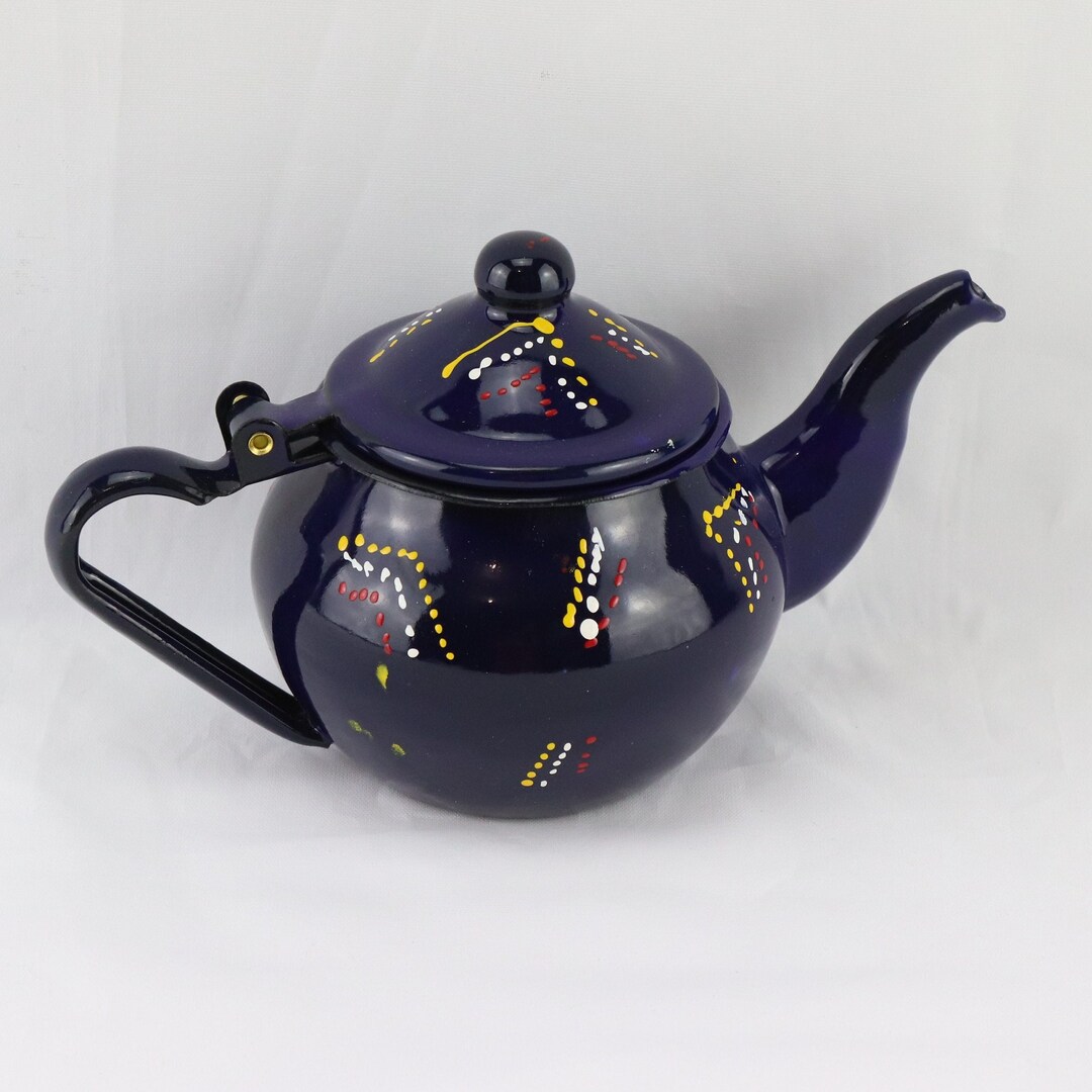 Traditional Berber Blue Enamel Teapot, Moroccan Enamel Teapot With ...