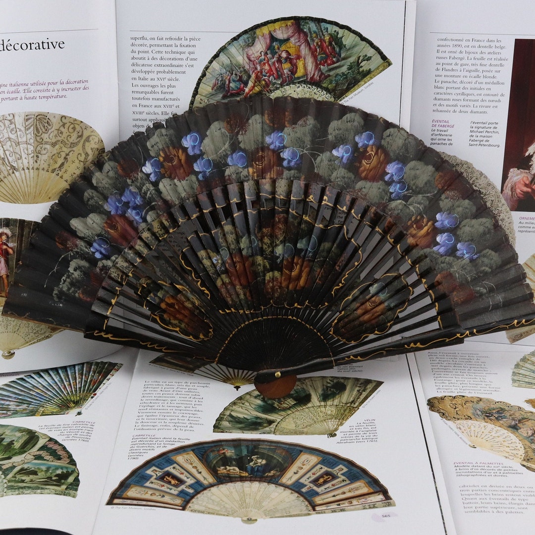 Vintage Collectible Fan, Wooden and Fabric Fan With Hand-painted ...