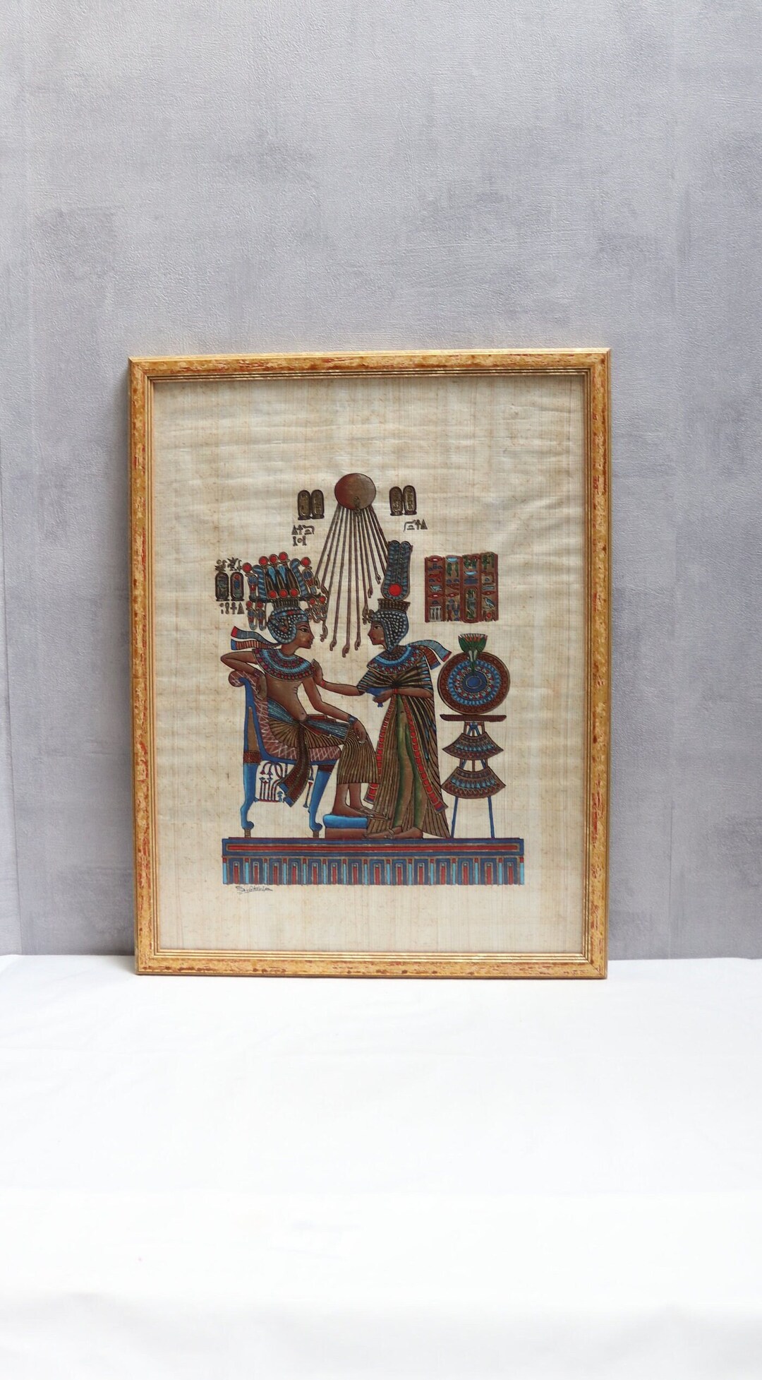 Genuine Egyptian Papyrus Painted and Signed by S.GHARIB, Framed Papyrus ...