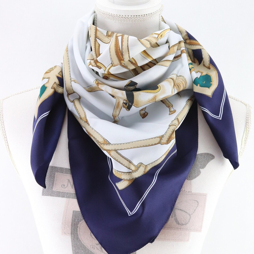 Vintage Bahraini Jean Scarf, Square Equestrian Pattern, Blue Scarf for ...