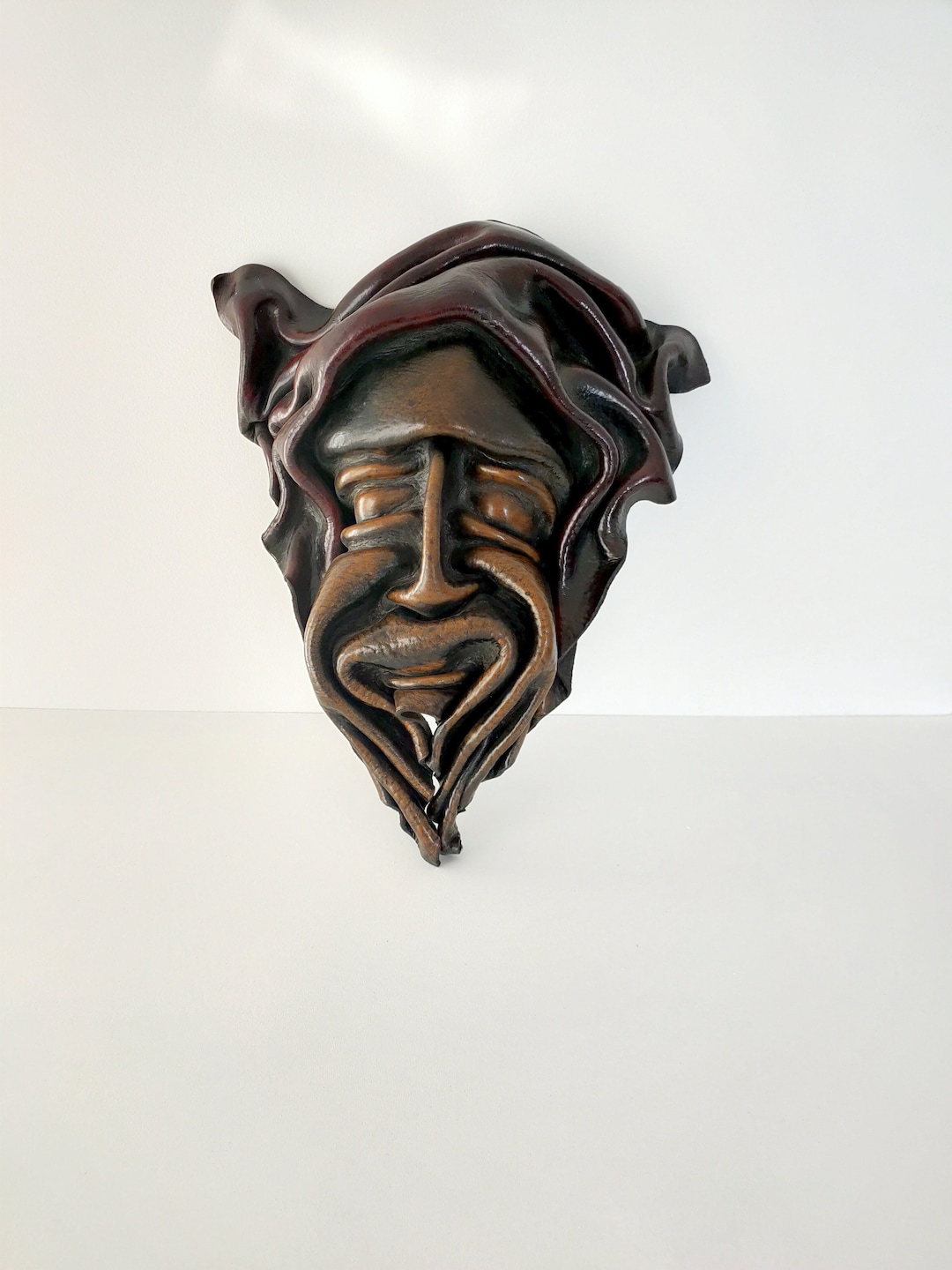 Vintage Handmade Leather Wall Decorative Mask of a Deformed Human Face ...