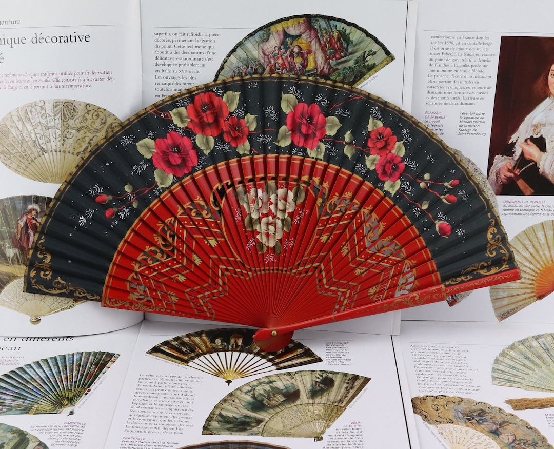 Vintage Hand-painted Japanese Fan, Antique Fan With Floral Motifs ...