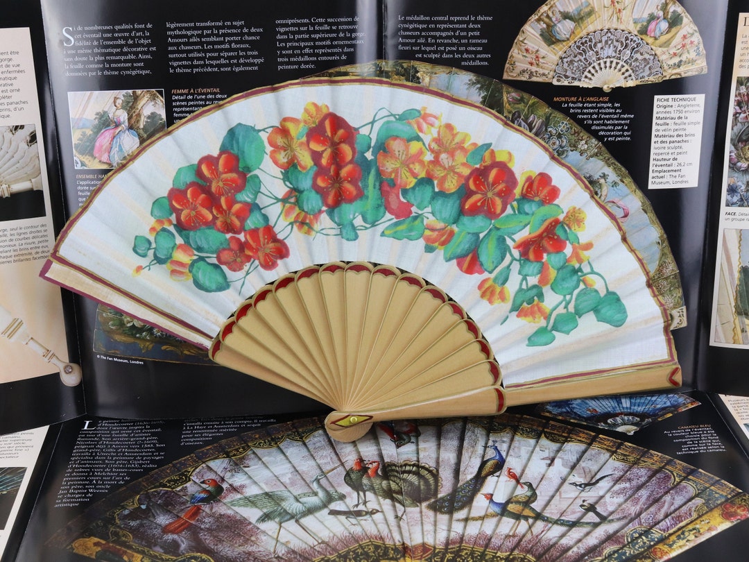 Vintage Fan in Wood and Hand-painted Fabric, Rare Fan, Collector's Fan ...