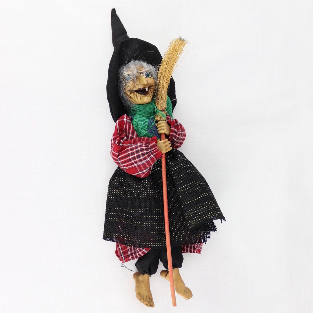 Vintage Kitchen Witch Flying With Broom, Vintage Good Luck Witch Doll ...