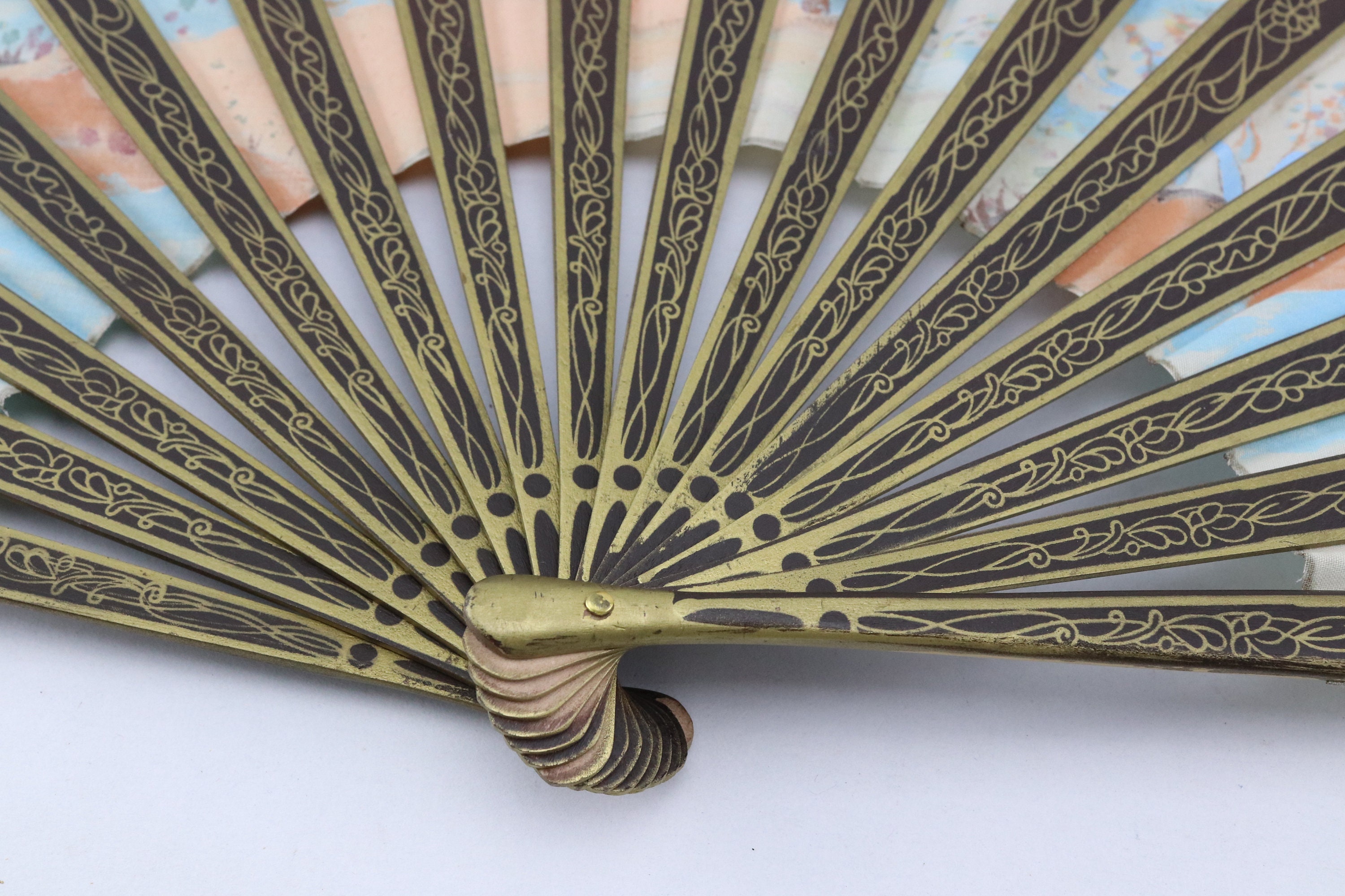 Original Vintage Fan in Wood and Hand-painted Fabric, Old Collector's ...