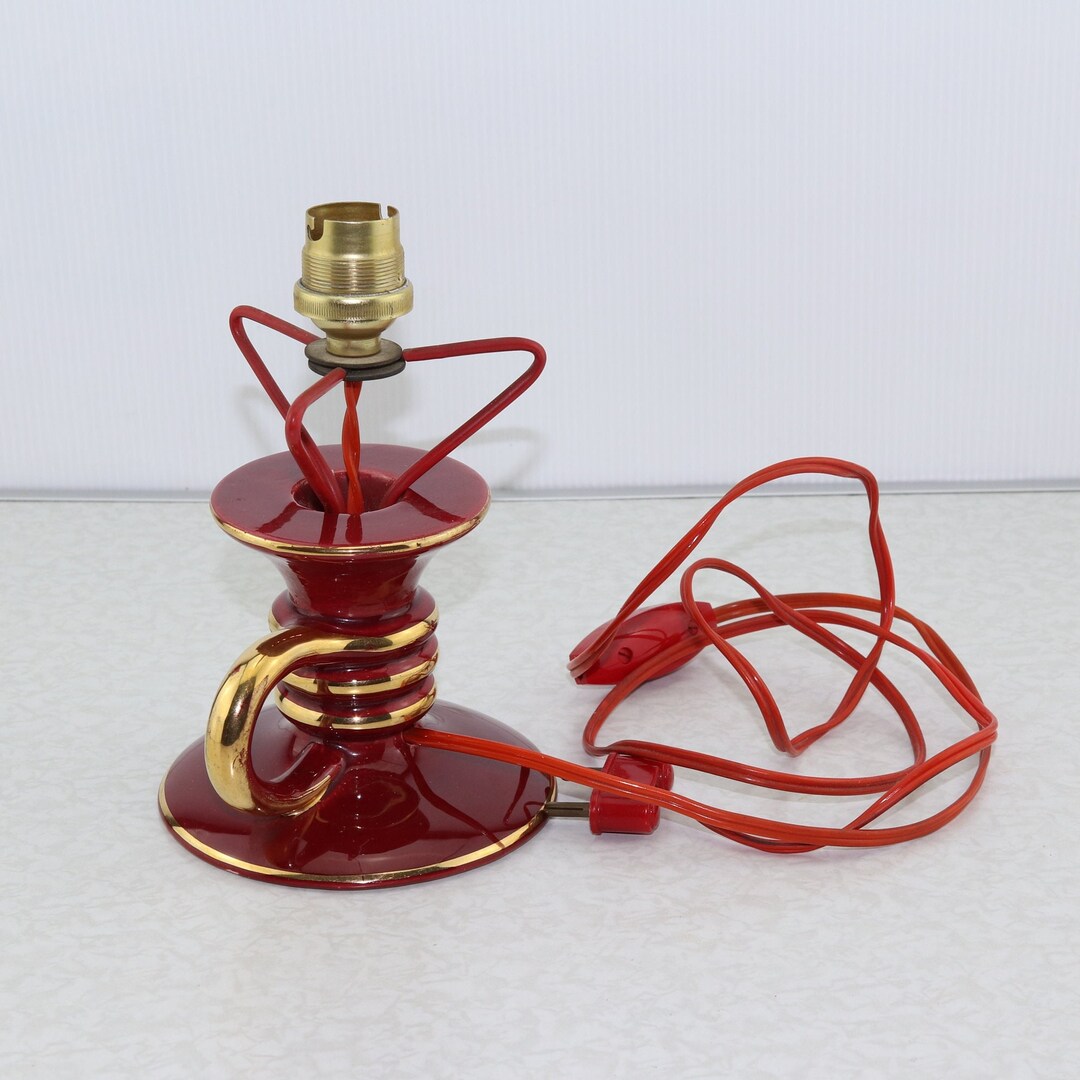 Vintage Bedside Lamp, Red and Gold Ceramic Lamp in the Shape of a ...