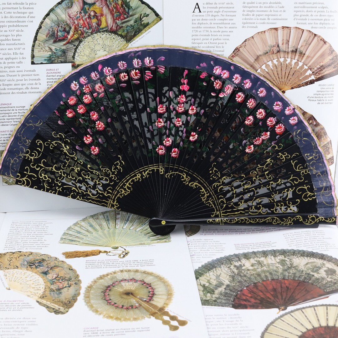 Vintage Collector's Fan, Rare Fan in Wood and Fabric With Hand-painted ...