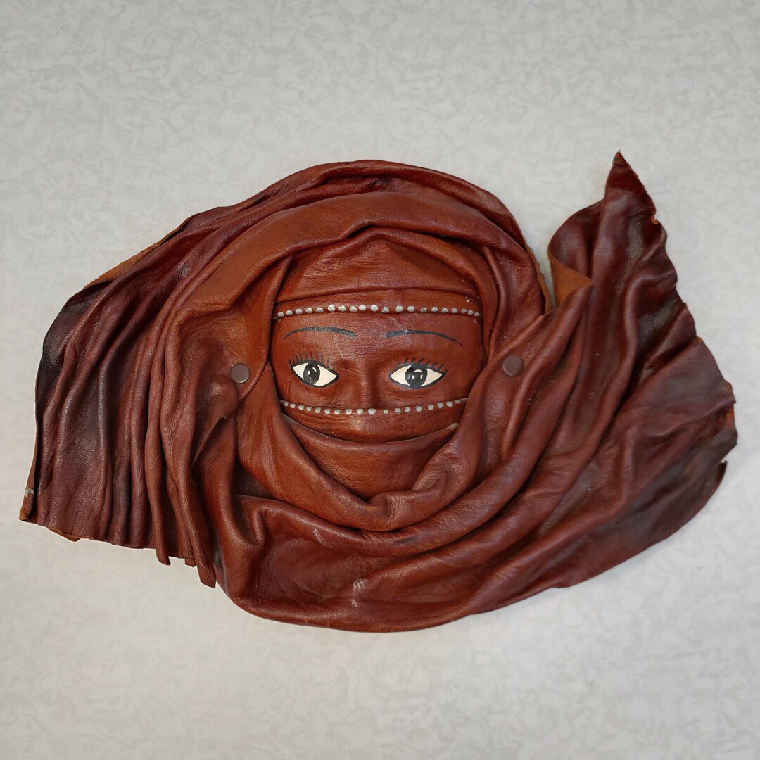 Vintage Leather Wall Decoration Mask of a Berber Tuareg Woman's Face ...