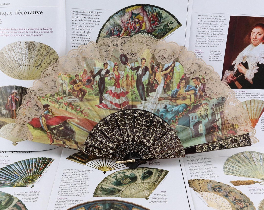 Vintage Spanish Fan, Old Bullfighting and Flamenco Theme Fan in ...