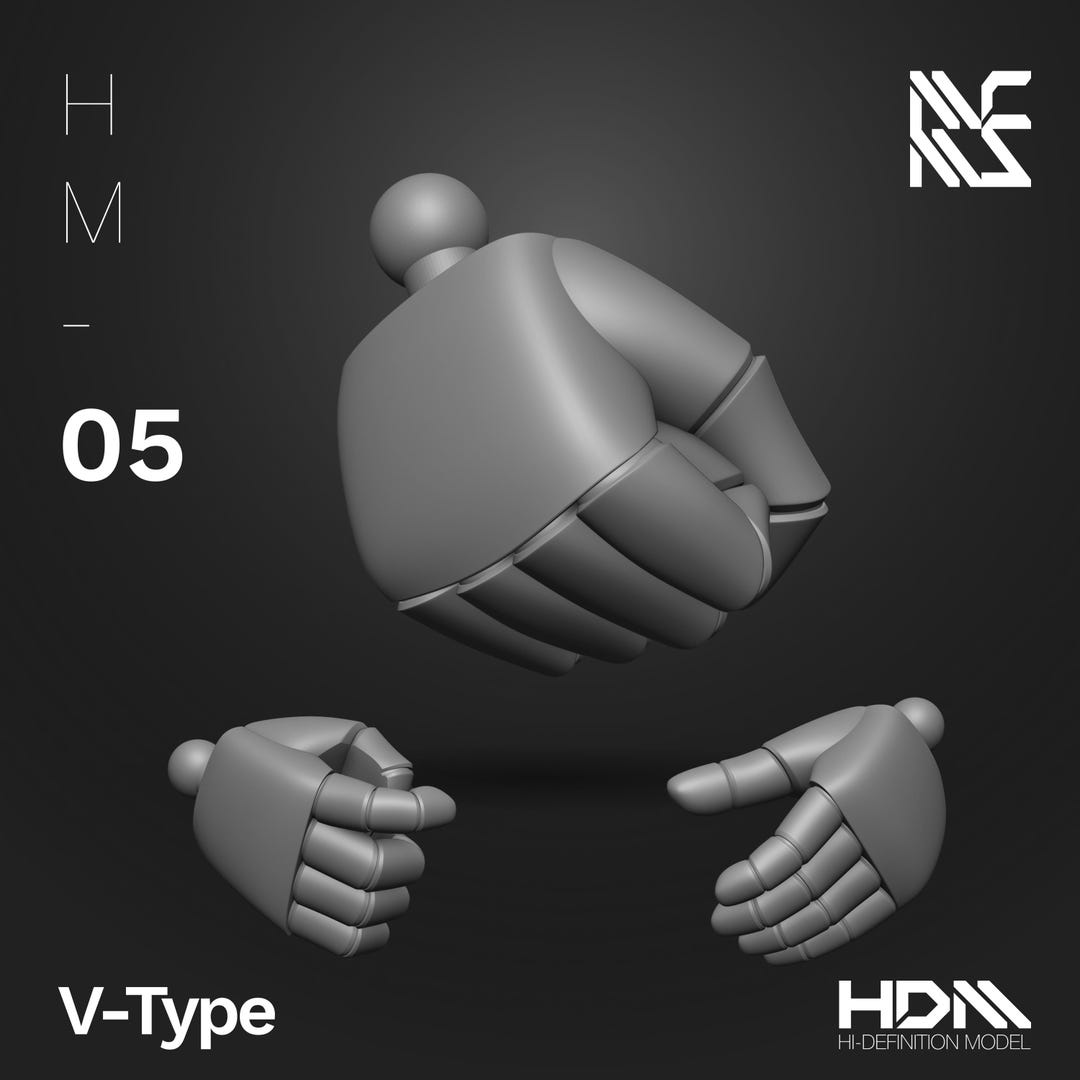 HDM V-type Hands for 1/144 & 1/100 Scale Vintage or Retro Styled Mecha ...