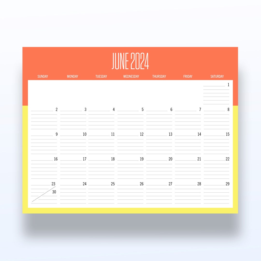 Printable June Calendar | Lined Boxes for Notes | Instant Download ...