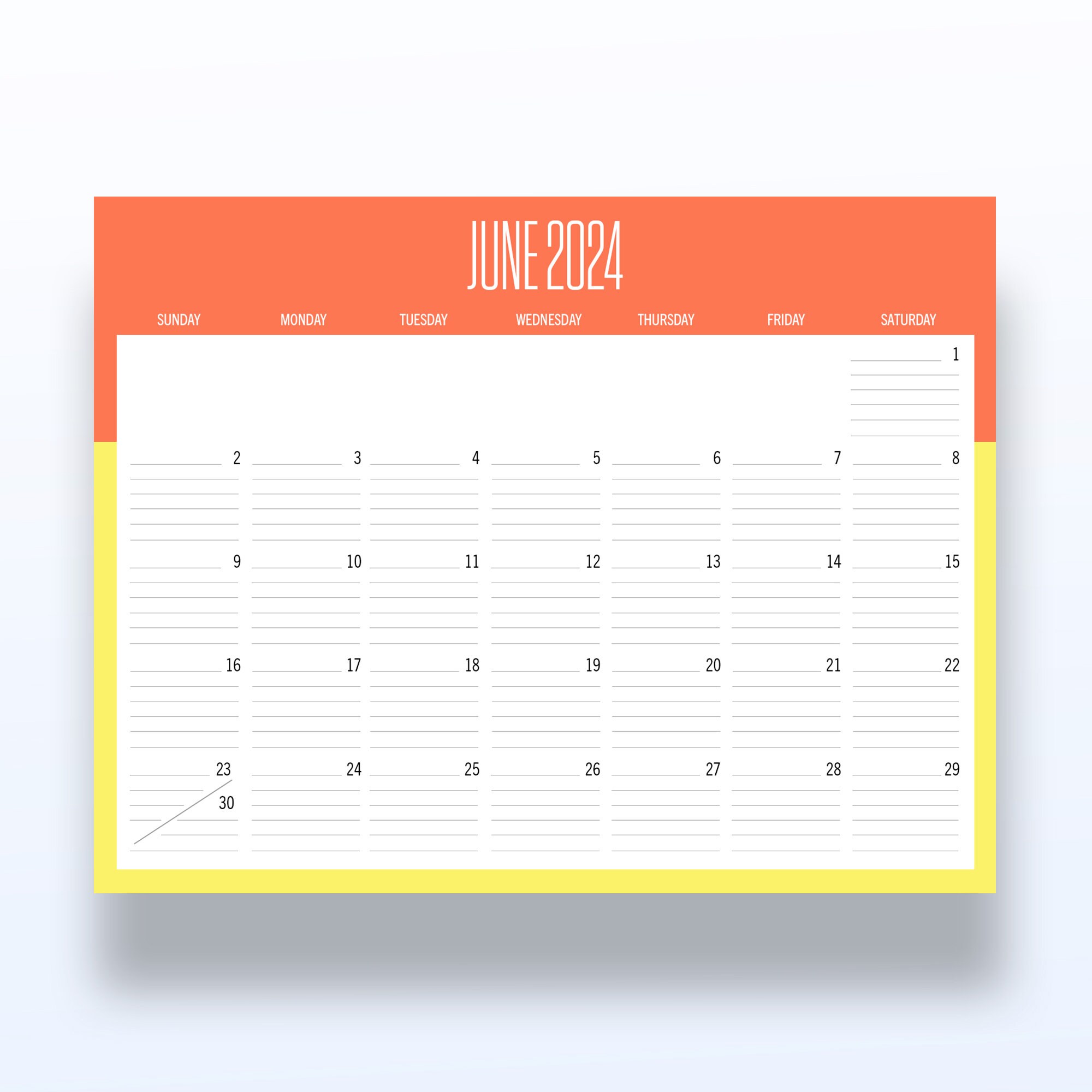 Printable June Calendar Lined Boxes for Notes Instant Download Print at ...