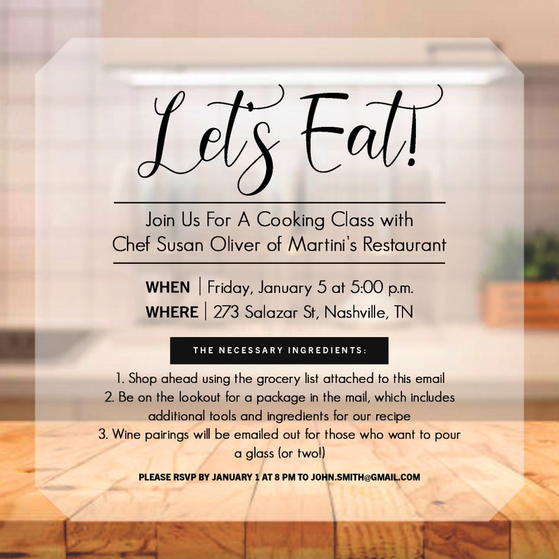Cooking Class Invitation - Etsy
