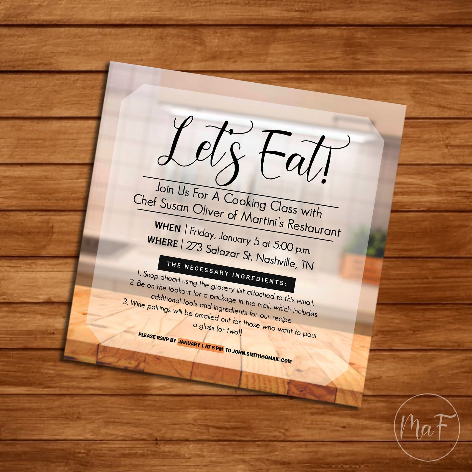 Cooking Class Invitation | Etsy