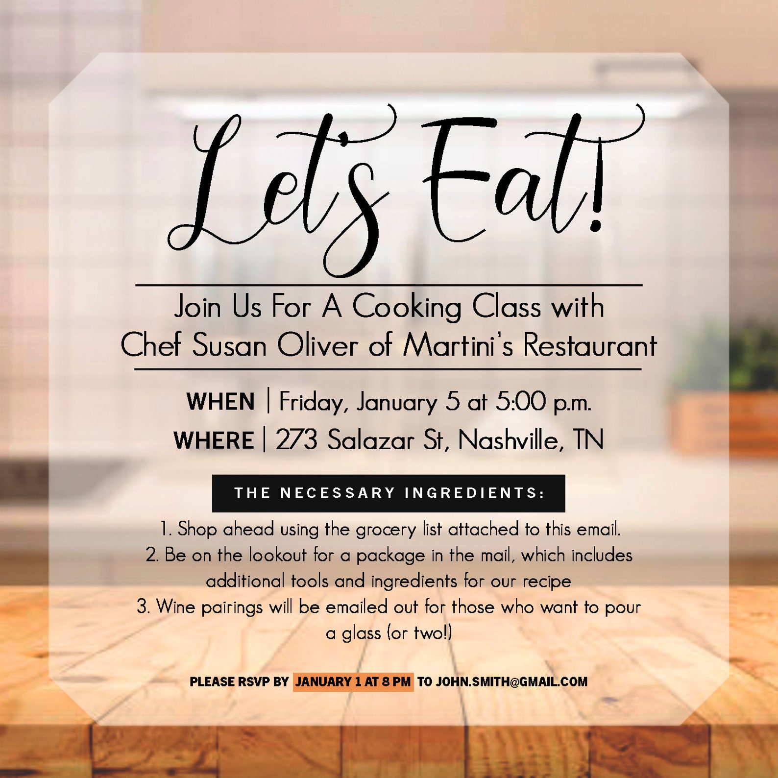 Cooking Class Invitation | Etsy