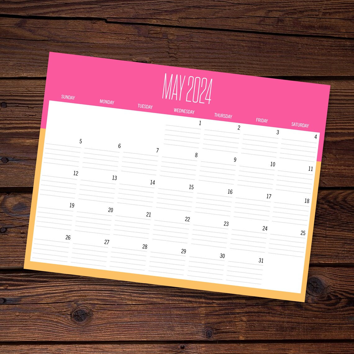 Printable May Calendar Lined Boxes for Notes Instant Download Print at ...