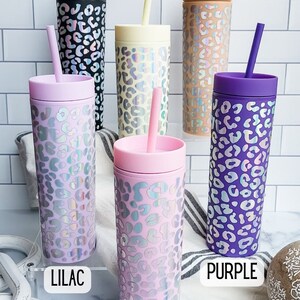 Leopard Print Skinny Matte Tumblers | 16oz Tumbler With Lid & Straw ...
