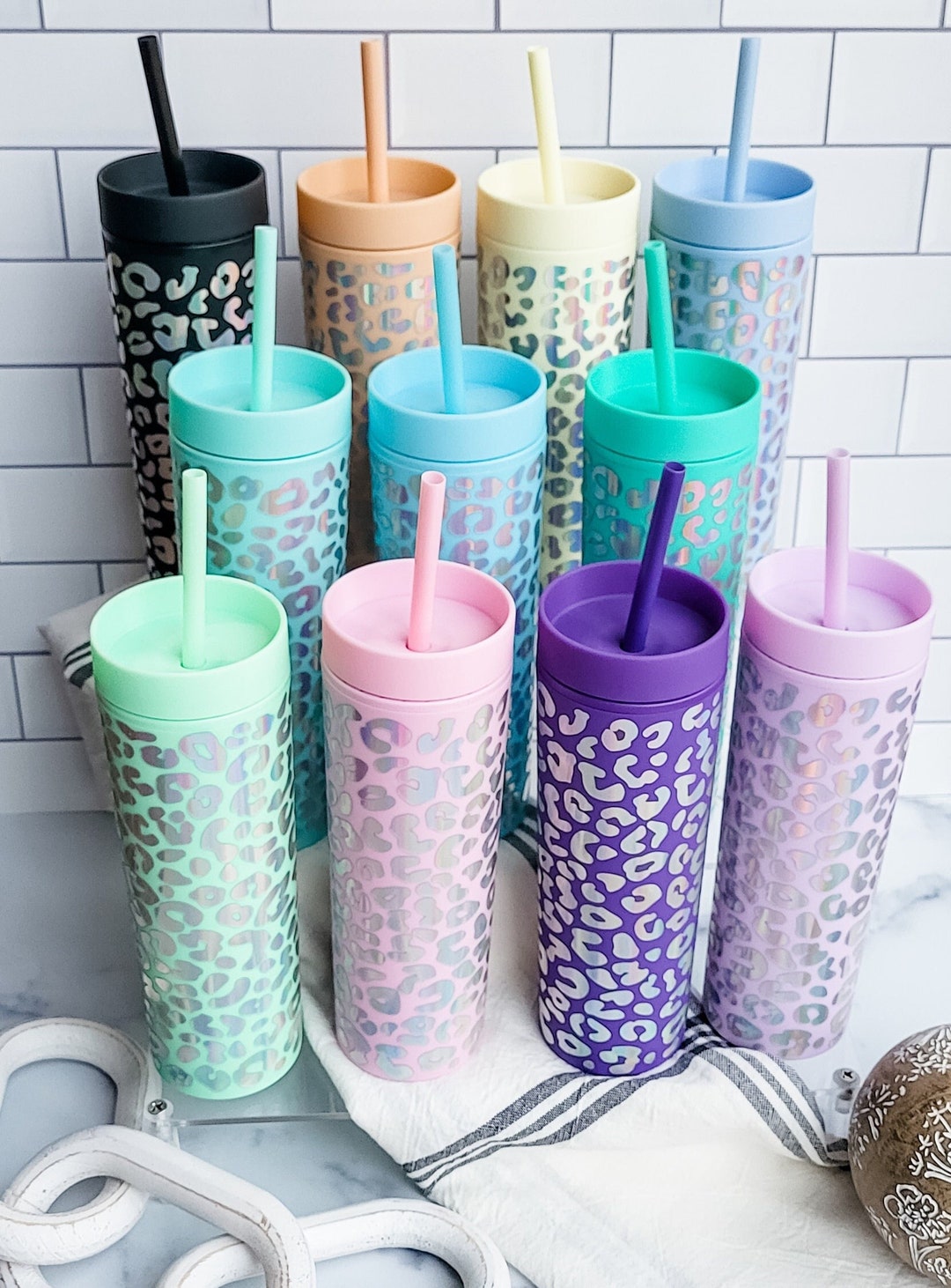 Leopard Print Skinny Matte Tumblers | 16oz Tumbler With Lid & Straw ...