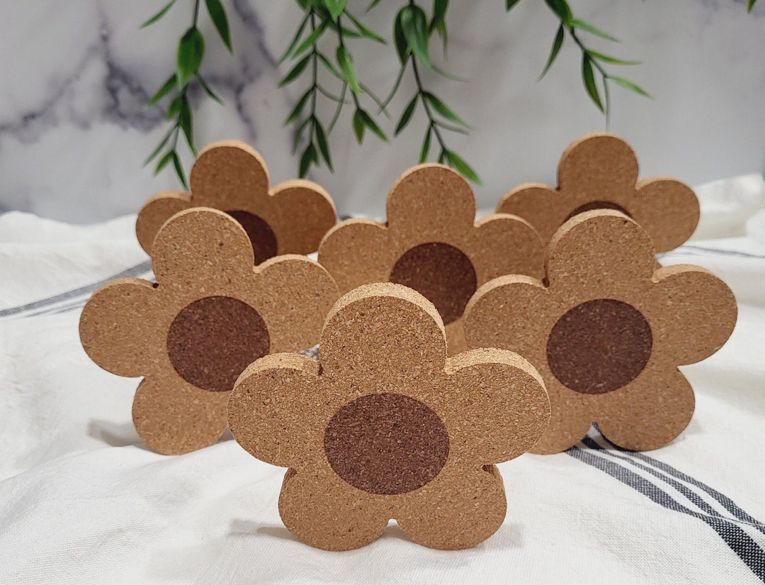 Daisy Flower Cork Coaster | Retro Flower Coaster | Coffee Coaster ...