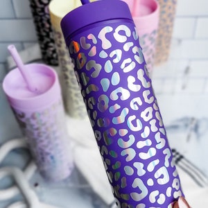 Leopard Print Skinny Matte Tumblers | 16oz Tumbler With Lid & Straw ...
