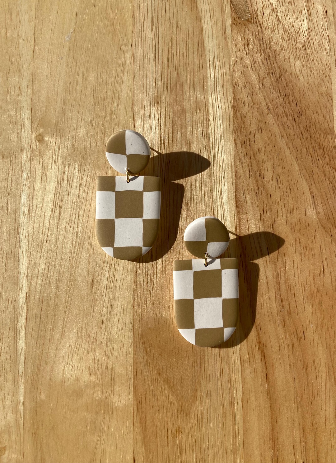 Handmade Checkerboard Polymer Clay Earrings: Gold Plated - Etsy