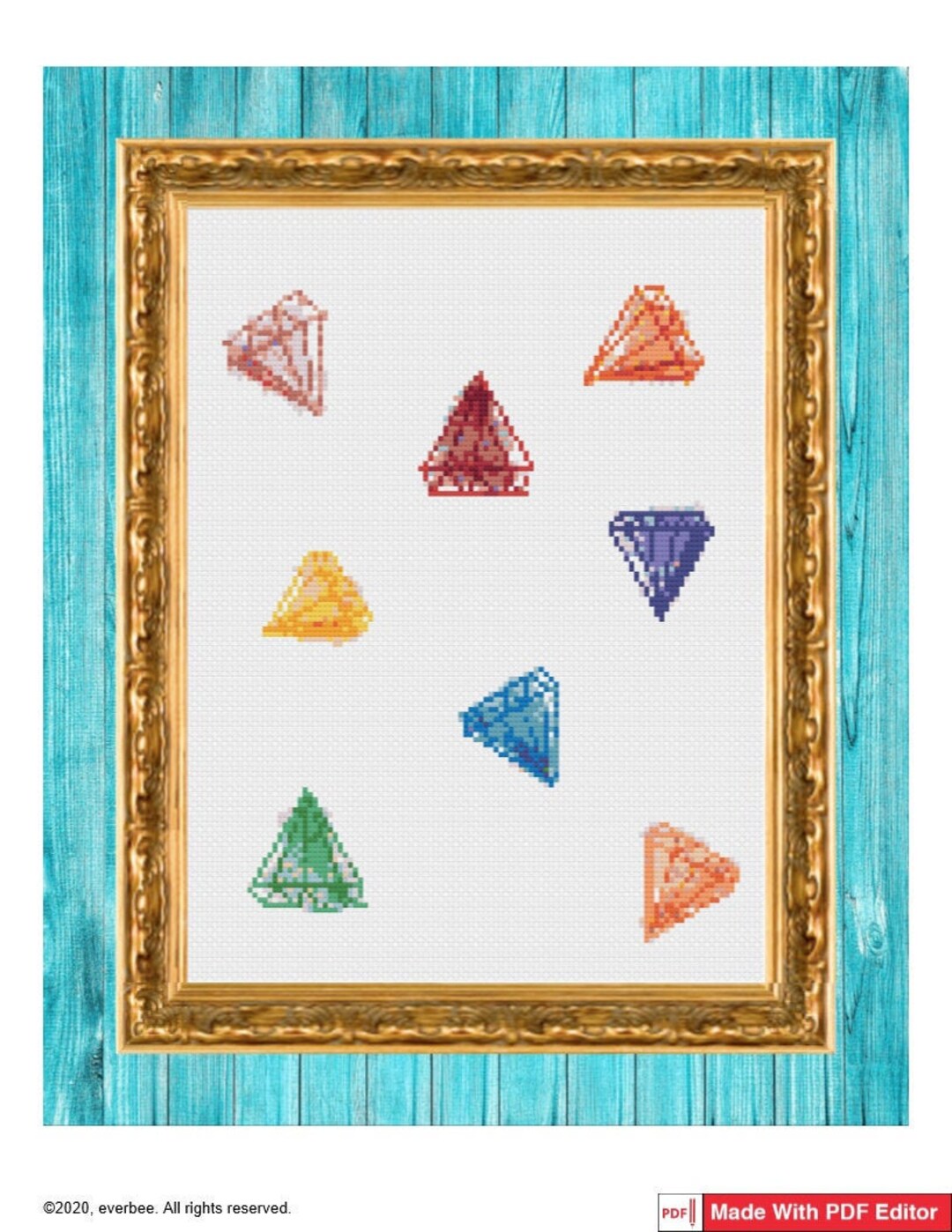 Watercolor Diamond Cross Stitch Pattern PDF, Modern Cross Stitch ...