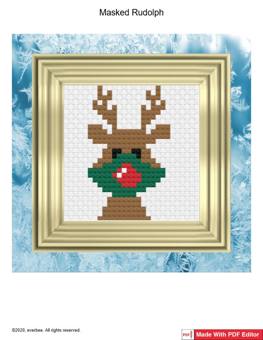 Masked Rudolph Cross Stitch Pattern PDF, Tiny Cross Stitch, Christmas ...