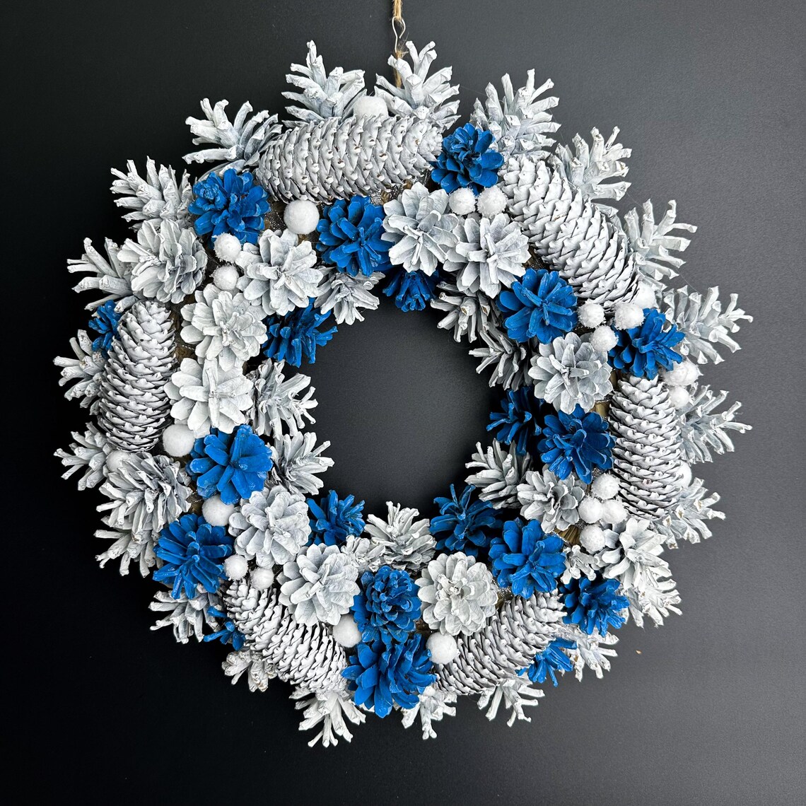 Arctic Blue Winter Wreath: Frosted Pinecone Christmas Decor (16 Inch ...