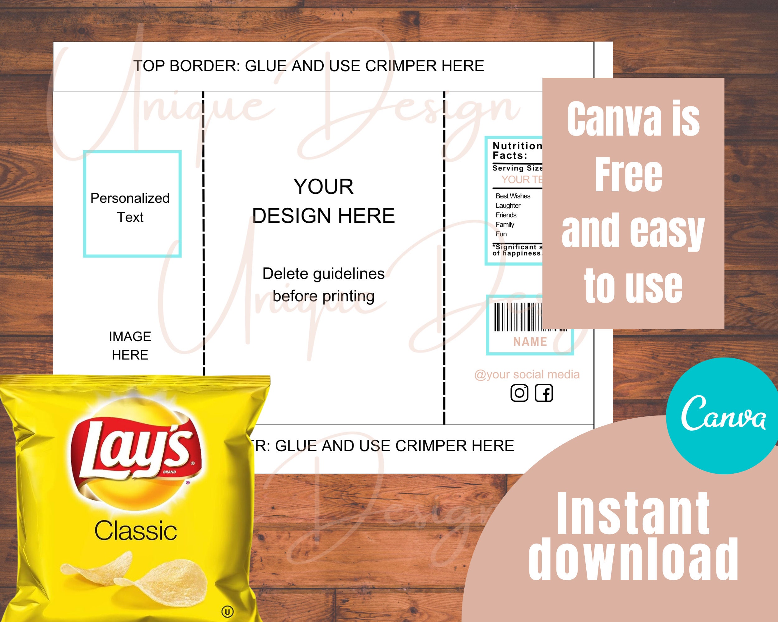 Chip Bag Template, Chip Bag Template Canva Editable, Blank Chip Bag ...