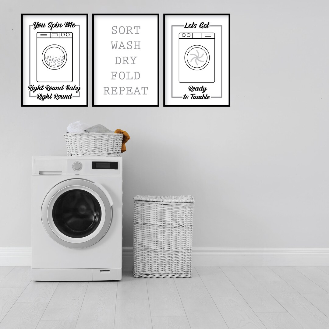 Trio of Laundry Room Prints With Choice of Colour Laundry & Utility ...