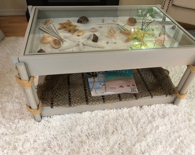Shadowbox Glass Coffee Table • Dockside Curio Display Table • Coastal ...