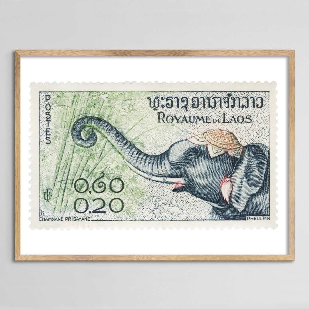 Laos Elephant Stamp Print - Etsy
