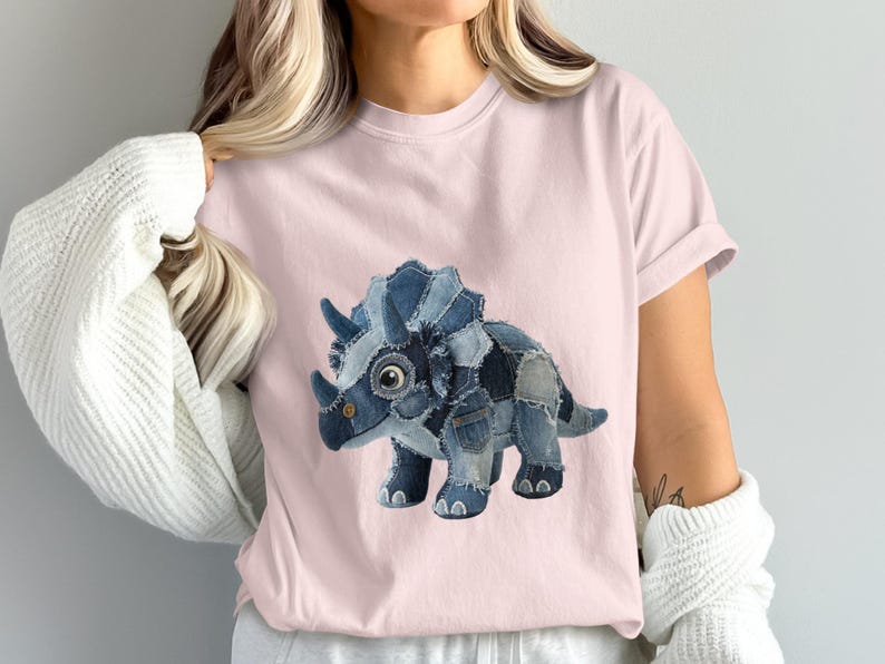 Denim Patchwork Stegosaurus PNG, Cute Dinosaur Sublimation Design, Jean ...